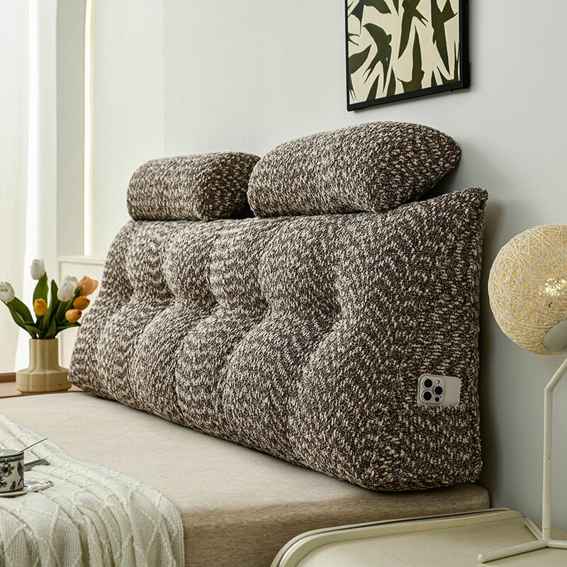 Большая треугольная подушка для изголовья, 20x60 см: с подголовником, карманом, съемный чехол, длина 60-200 см, бежевая (как на фото)