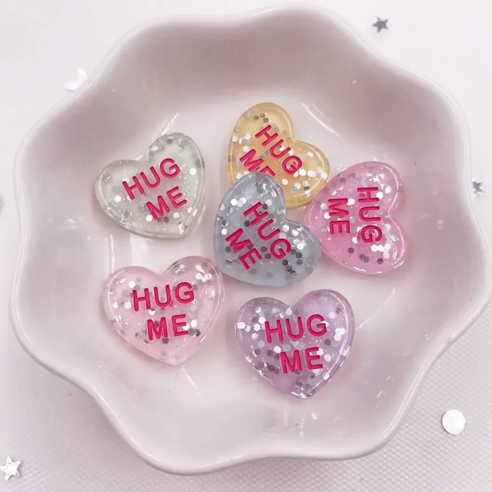 Блестящая смола, персиковое сердце, надпись HUG ME, бирка с плоской задней частью, кабошон со стразами, альбом для скрапбукинга, аксессуар «сделай сам», декоративная фигурка OH73