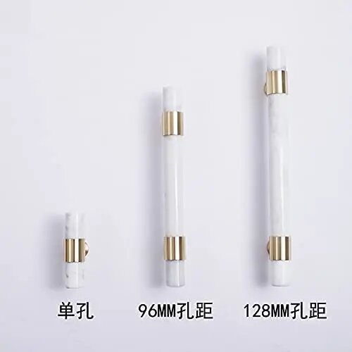 Латунные ручки для мебели с мрамором розовые/черные 128mm hole centers, White Marble