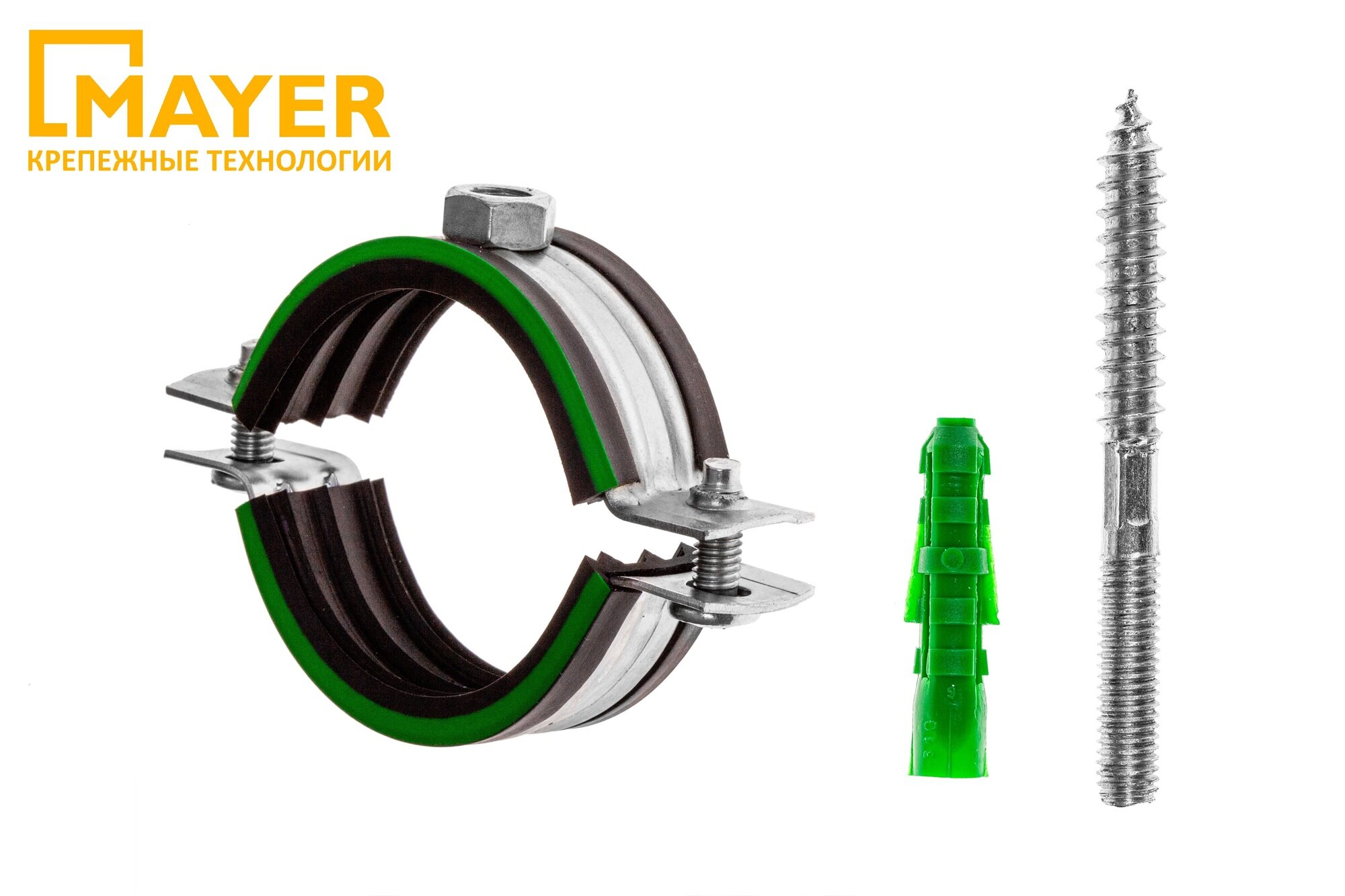 Хомут сантехнический Mayer со шпилькой 8х80 и дюбелем д/труб 3/8' (16-19мм) гайка М8 майер 14 0038 18