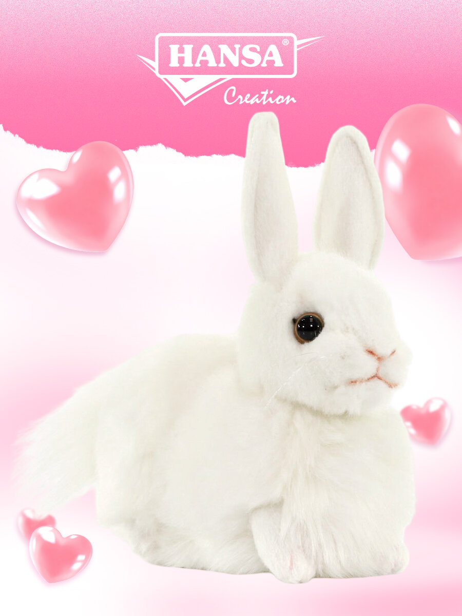 Реалистичная мягкая игрушка Hansa Creation, 2832 Кролик, белый, 17 см