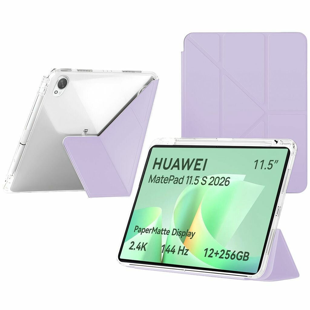 Магнитный чехол для Huawei MatePad 11.5 S 2026 и 11.5 2025 с трехсекционной подставкой и держателем для стилуса, функцией автоматического перехода в спящий режим и пробуждения