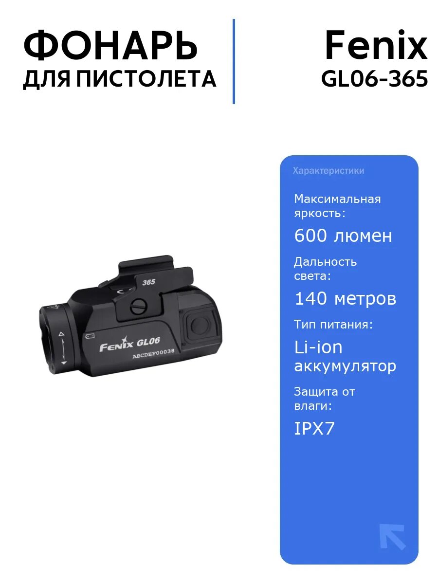Пистолетный фонарь Fenix GL06-365, 600 люмен, для SIG-Sauer P365, стробоскоп, IPX7, тактический и мощный источник света
