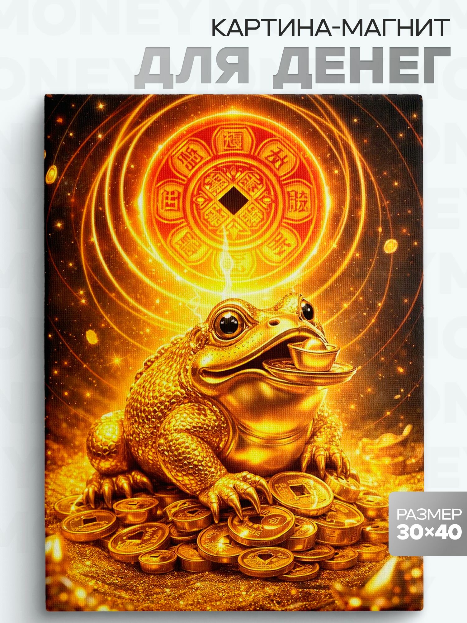 Картина магнит на стену денежная жаба в монетах