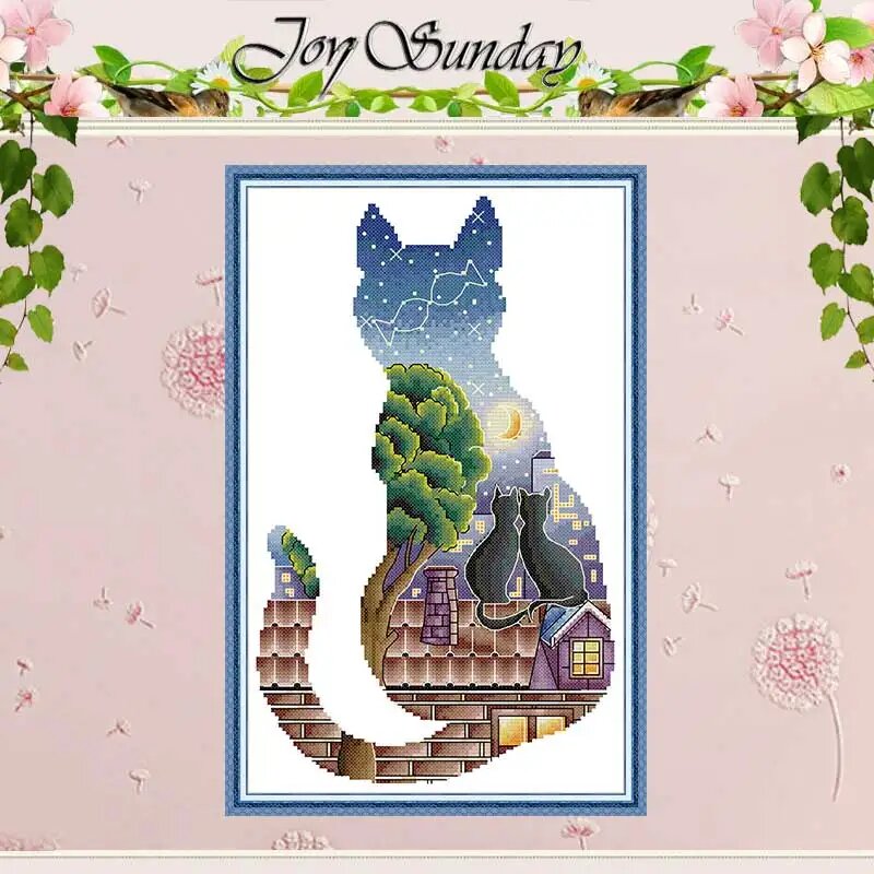 Набор для вышивки крестом Joy Sunday «Кошка», «Свет и тень», 11CT 14CT 16CT 11CT picture printed