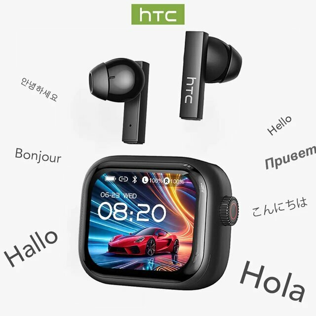 [Экран Ultra-HD] Беспроводные спортивные наушники HTC NE40 Bluetooth V6 TWS с ИИ-переводчиком и микрофоном с шумоподавлением