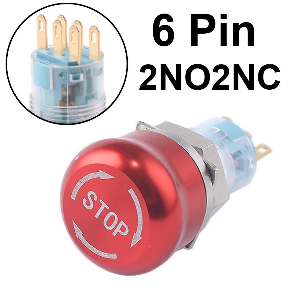 16 мм Антивандальная металлическая кнопка аварийной остановки с грибовидной головкой переключателя 2NO 2NC фиксация