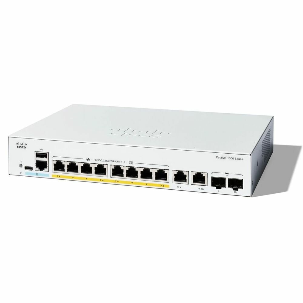Коммутатор CISCO Catalyst 1300 8x10/100/1000 RJ-45 PoE+, 2x1