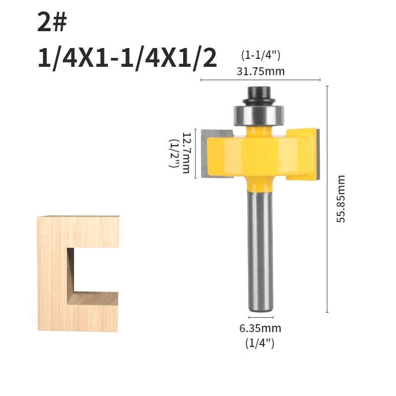 YUSUN 1 шт, 6,35 мм, 1/4, хвостовик, Т-образная долбежная фреза с 7 наборами подшипников, набор фрез, деревообрабатывающий фрезерный станок для дерева, торцевая фреза 6.35x31.75x12.7