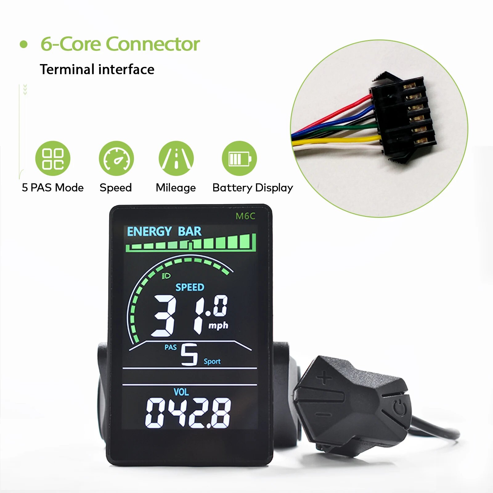 M6C велокомпьютер для электровелосипеда, SM 6pin