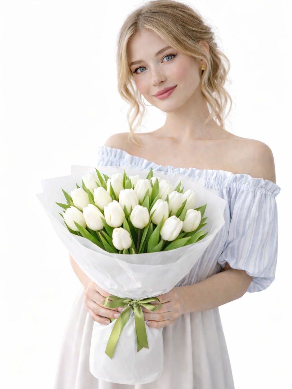 Букет из 25 белых тюльпанов