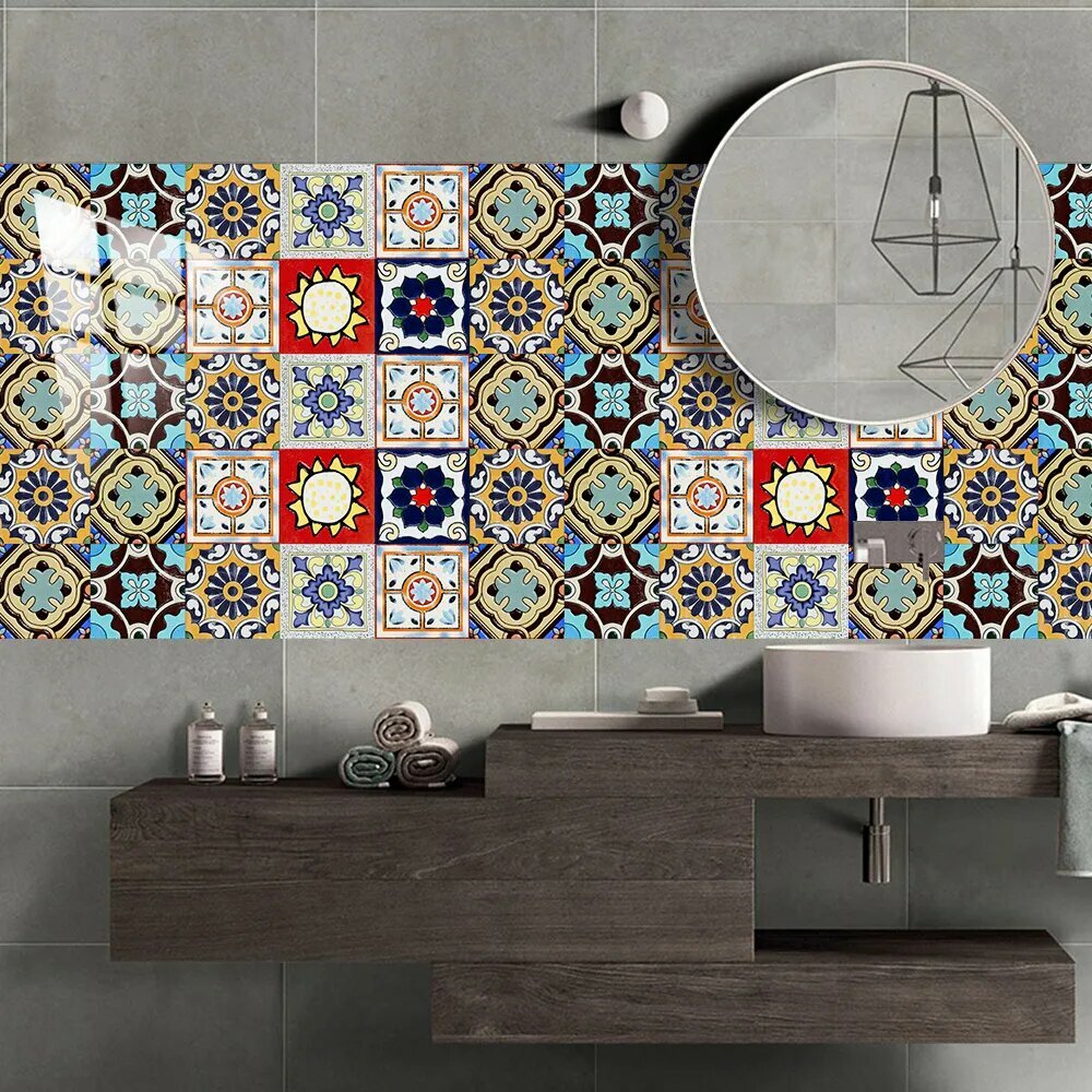 Самоклеящаяся плитка для стен под старинный кафель, виниловые наклейки водостойкие (ПВХ 0.49 мм), набор 10 шт, съемные, для кухни, ванной 10x10 см