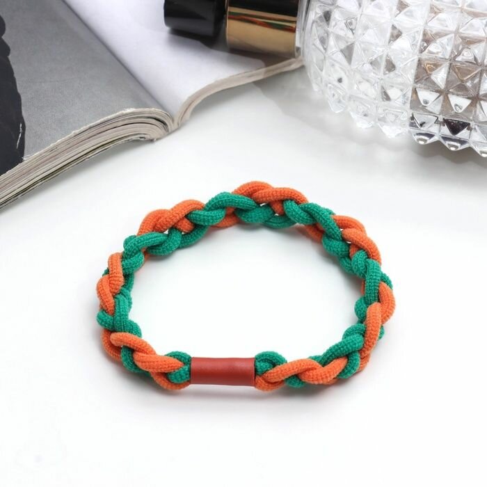 Резинка для волос Спорт элит , двойное плетение, 5 см, оранжево-зелёная