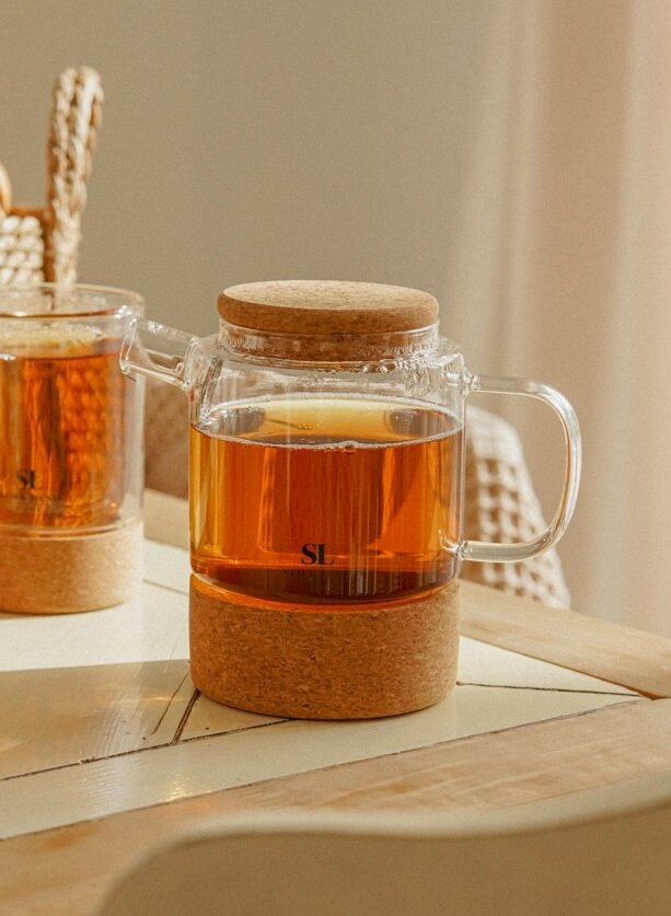 Чайник заварочный стеклянный SL Home «Алькорноке», 600 мл, 17×10×15 см, пробковая подставка