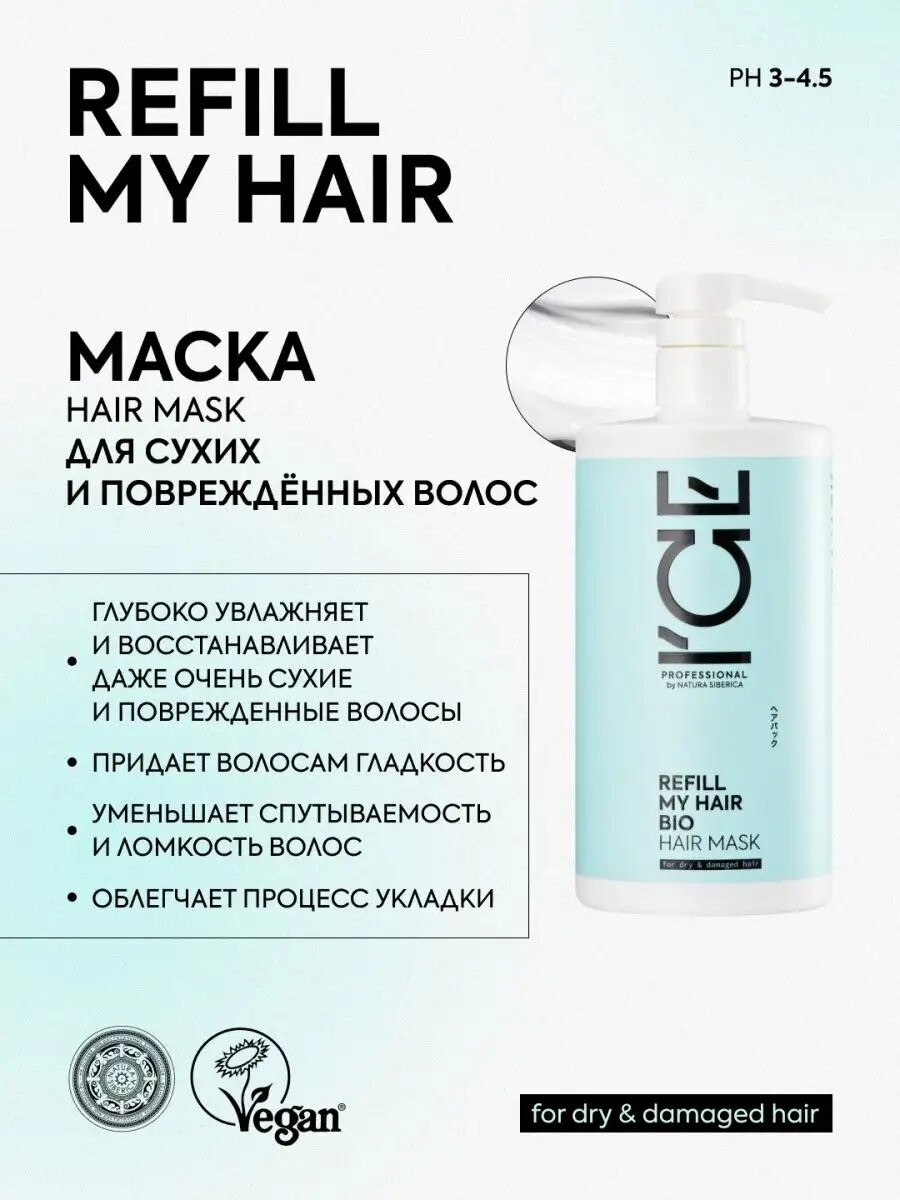 ICE Professional by Natura Siberica Refill My Hair Маска для сухих и поврежденных волос 750 мл.