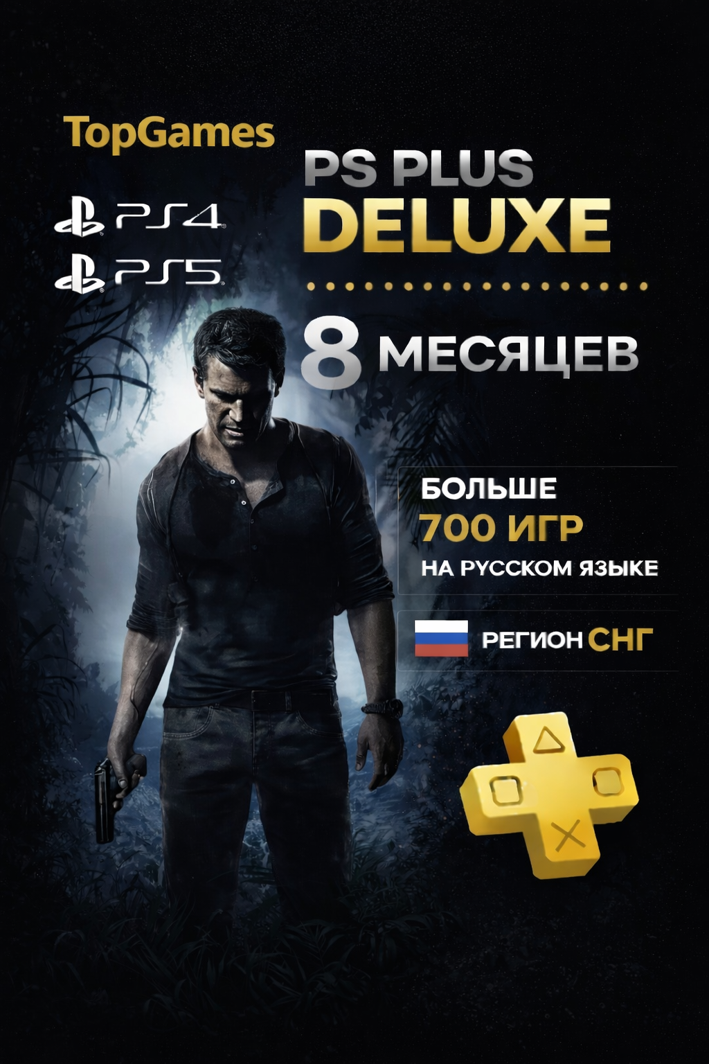 Подписка PS Plus Deluxe 8 месяцев (700+ Игр) без ВПН Россия PS5 PS4 новый аккаунт