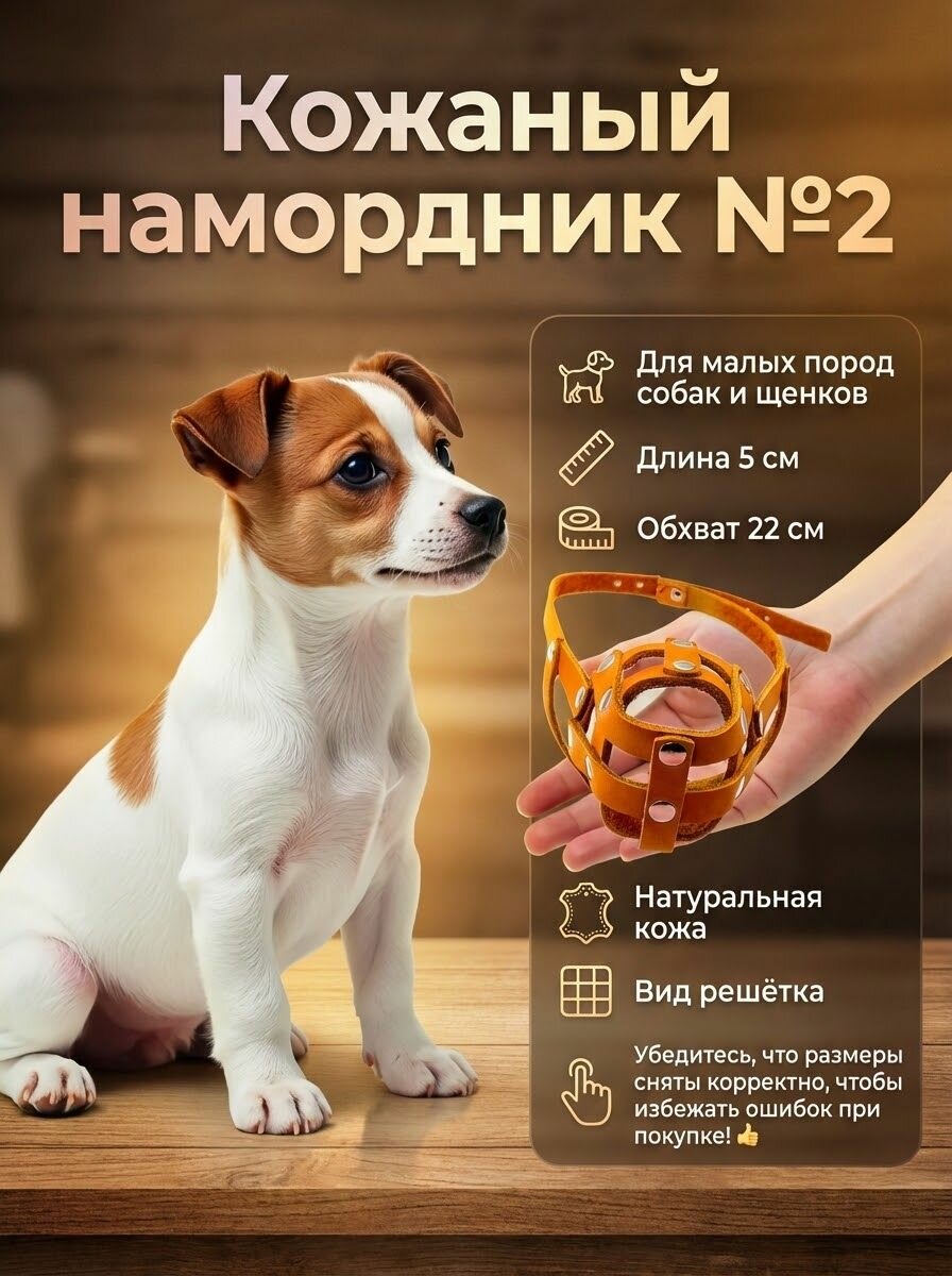 Намордник из натуральной кожи для собак средних и мелких пород, щенков №2. Длина 5 см. Объём 22 см.