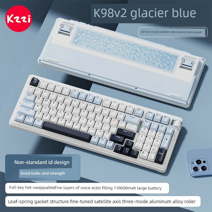 Беспроводная механическая клавиатура KZZI K98ProV2 с тремя режимами подключения (Bluetooth, проводное), для игр,