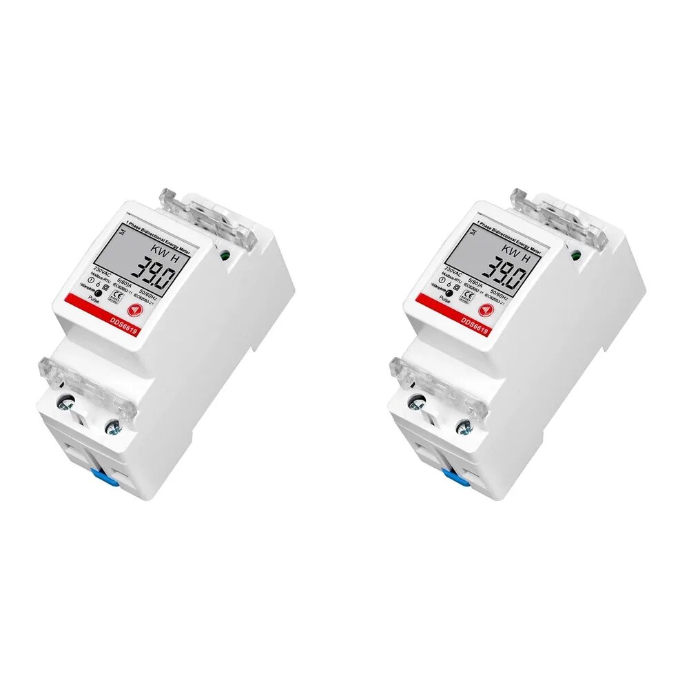 2x 2P DIN-Рейка Однофазный Счетчик Электроэнергии AC220V 5(60)A С RS485 Modbus