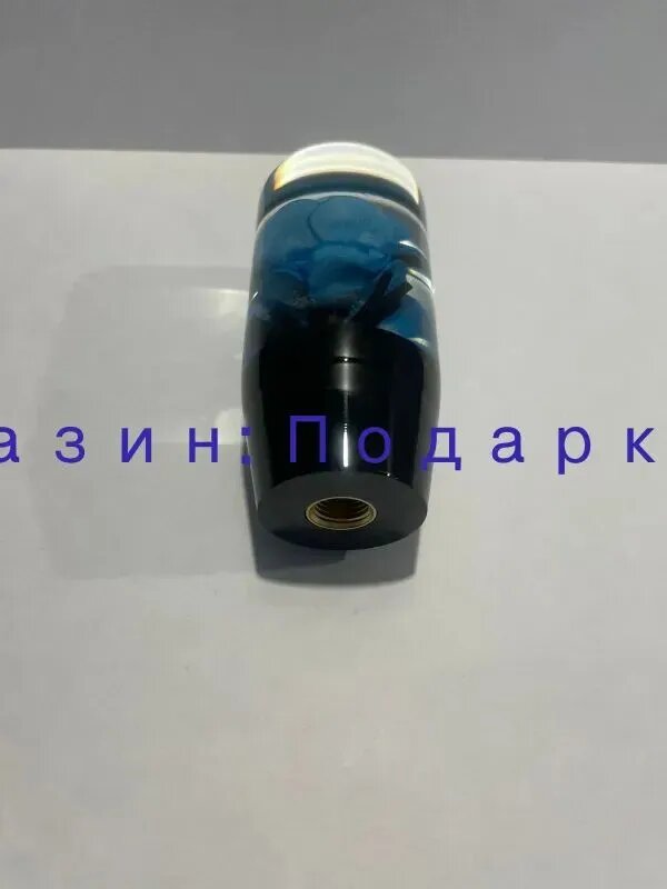 Ручка КПП с синим цветком в ретро стиле из оргстекла, резьба M12x1.25, с адаптерами — фото 1