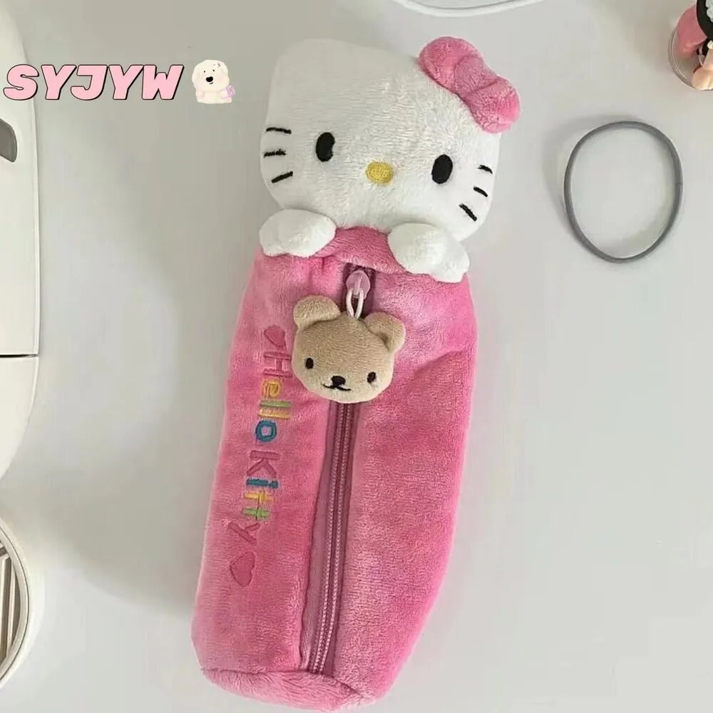 Мягкий пенал-футляр Hello Kitty с милым брелком-мишкой, розовый, 1 шт. для девочек