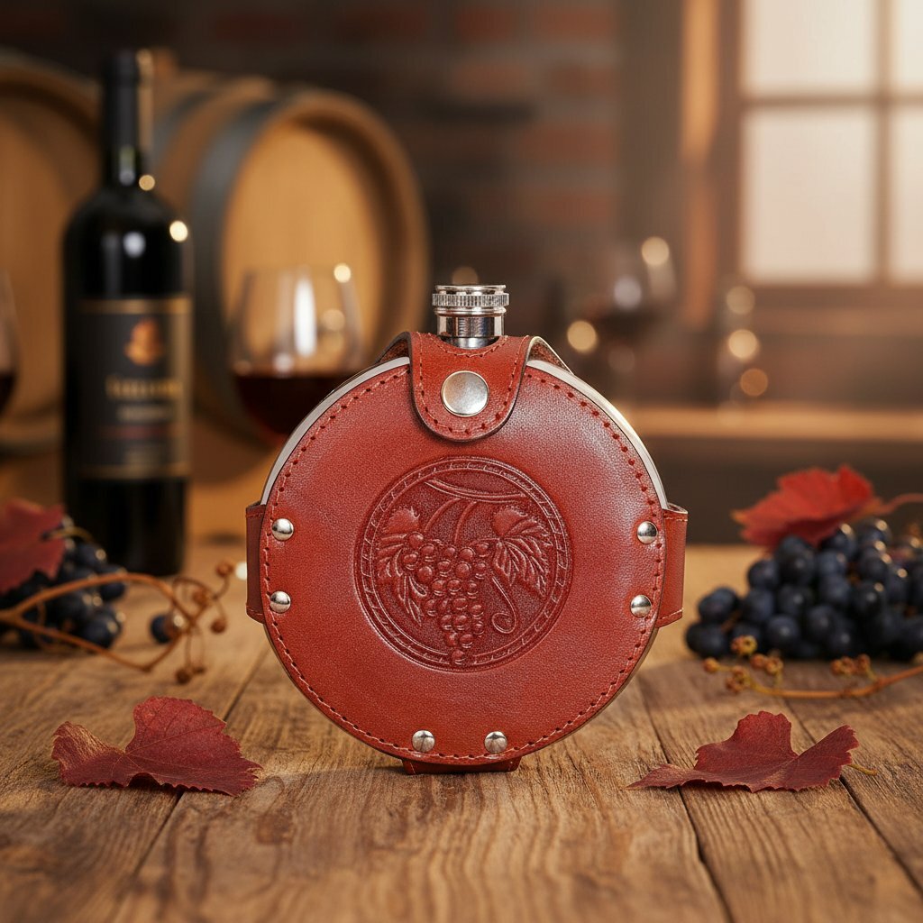 Фляга круглая Винный резерв (из кожи)