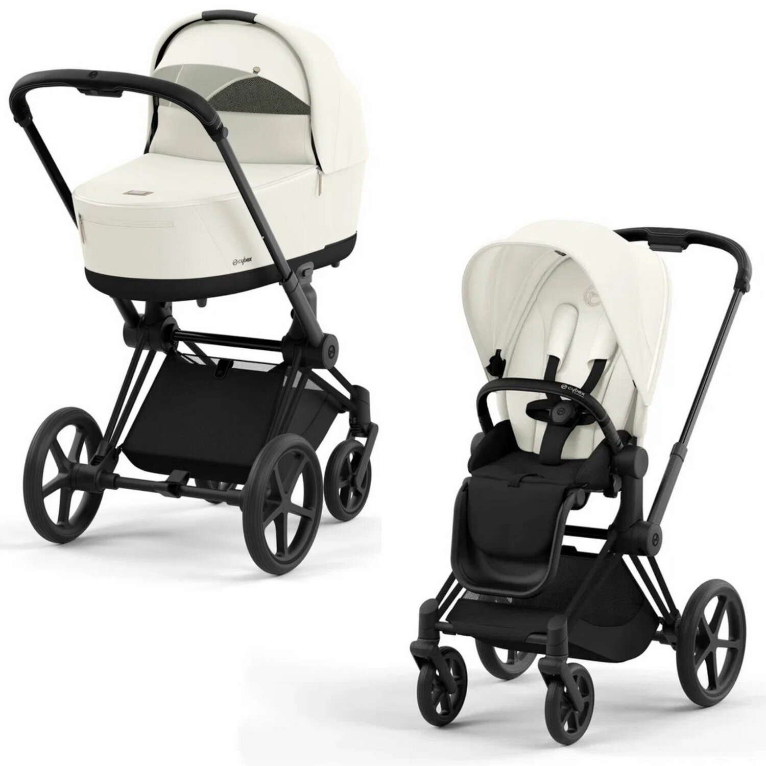 Коляска 2 в 1 Cybex Priam IV Off White/Matt Black 523001609, до 22 кг, всесезонная, черный