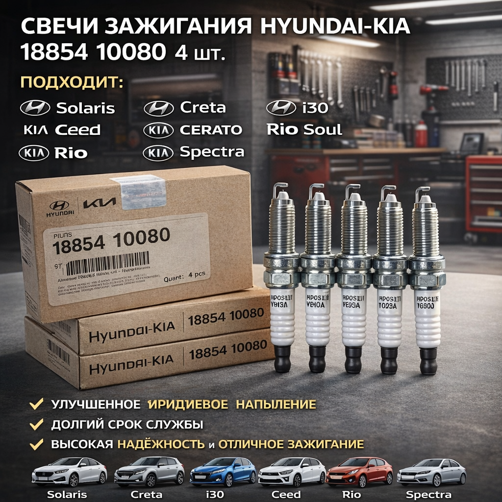 Свечи зажигания Hyundai-Kia 1885410080 4 шт. Подходит: Solaris Creta i30 Ceed Cerato Rio Soul Spectra