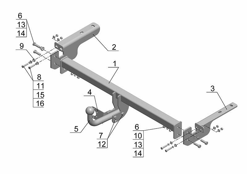 Фаркоп для Peugeot 308 хетчбек 3/5 дверей 2008-2013 Тип шара: A. Нагрузки: 1000/50 кг, PE 02