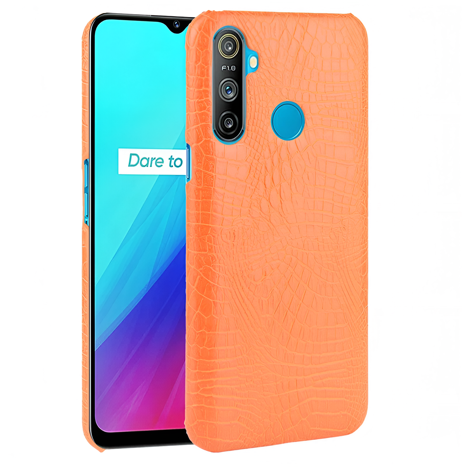 Чехол-накладка MyPads на Realme C3 элегантный тонкий на пластиковой основе с дизайном под кожу крокодила оранжевый