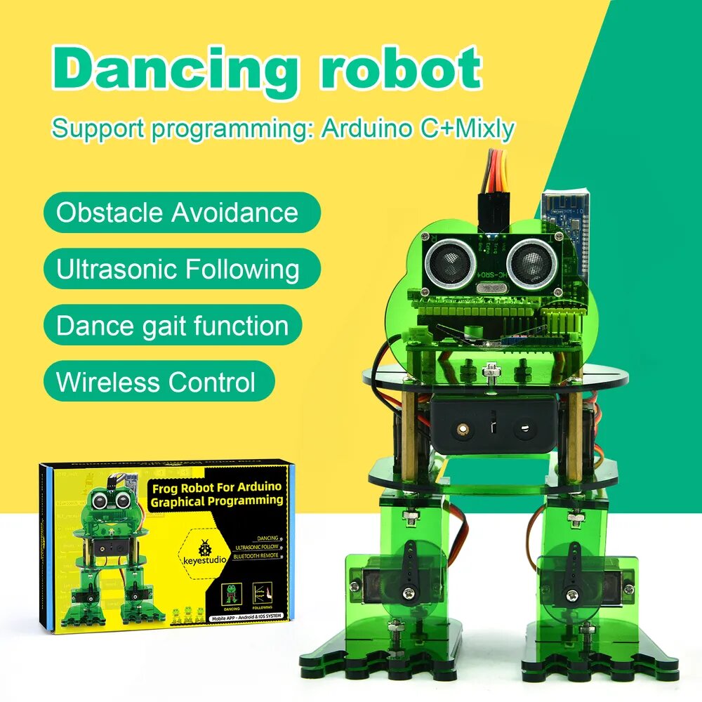 Keyestudio Frog Robot Car Kit для Arduino, obstacle avoidance, ultrasonic following, dance gait function, wireless control