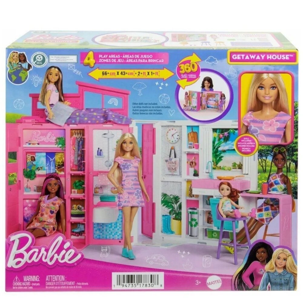 Кукла Barbie Getaway House Уютный кукольный домик с аксессуарами 4 игровые зоны розовый