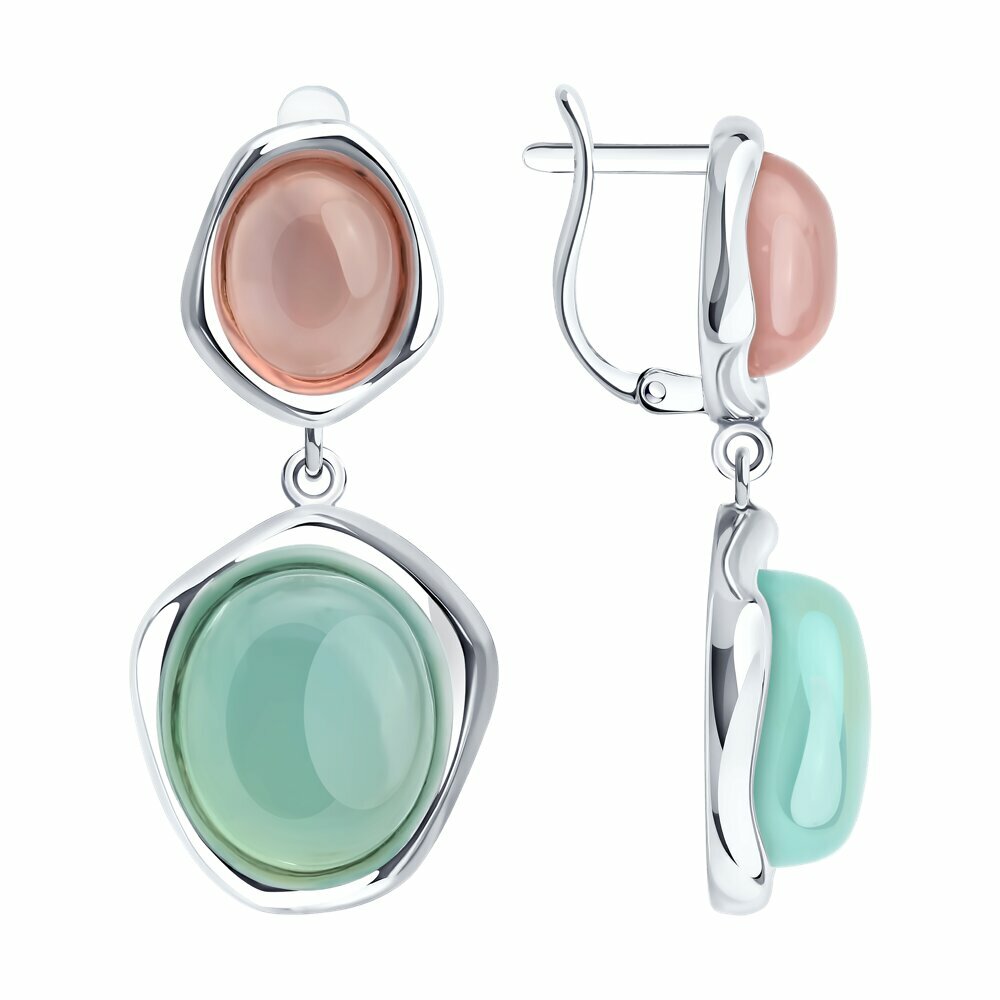 Серьги SOKOLOV, серебро, 925 проба, родирование, халцедон