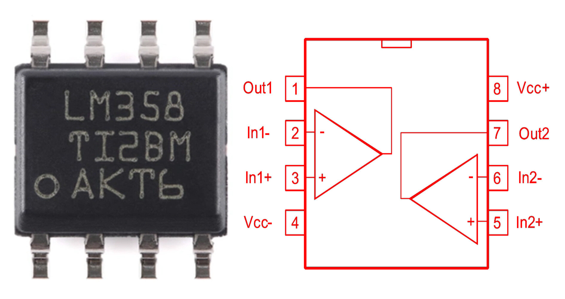 4шт. LM358, Двухканальный операционный усилитель общего применения SOP-8
