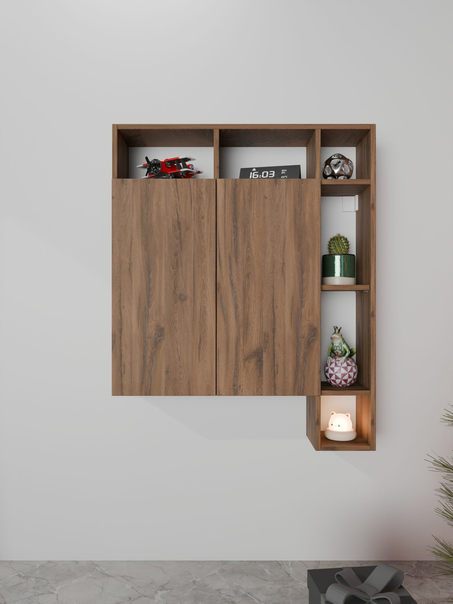 Изумлит Полка навесная закрытая модуль Эра 98.3х79.3х21.6 см, дуб крафт табачный