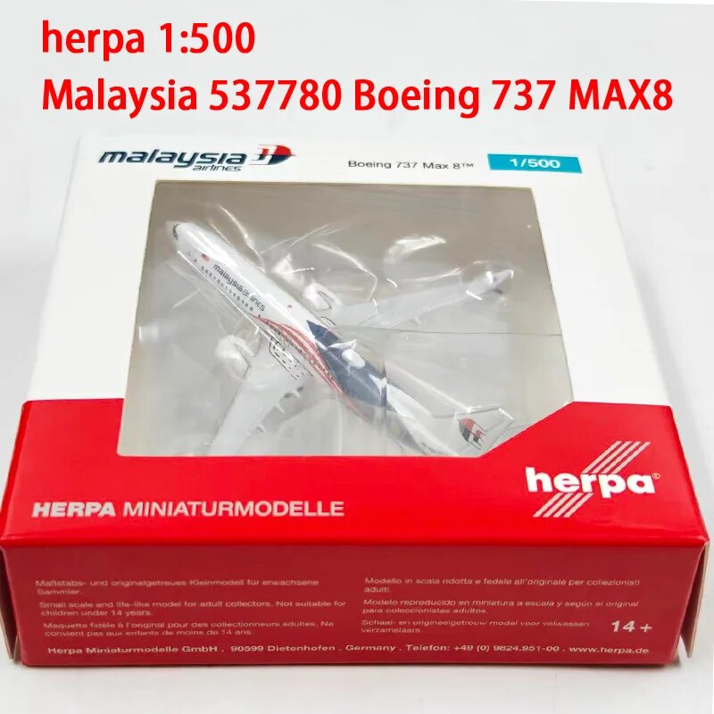 Модель пассажирского самолета Herpa Diecast Alloy 1:500, Малайзия 537780 B737 MAX8, для коллекций и демонстрации