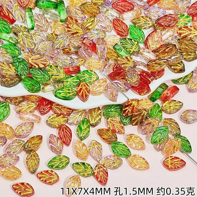 Золотые стеклянные бусины-листья YoZuSmily 7x11 мм (30 шт) 7