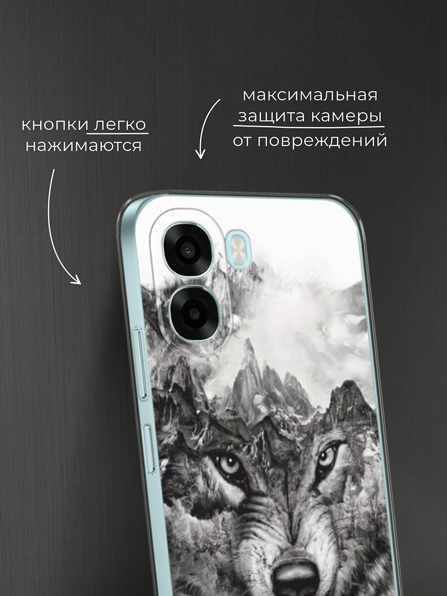 Силиконовый чехол на Oppo A6x / Оппо A6x с принтом волк в горах — фото 1