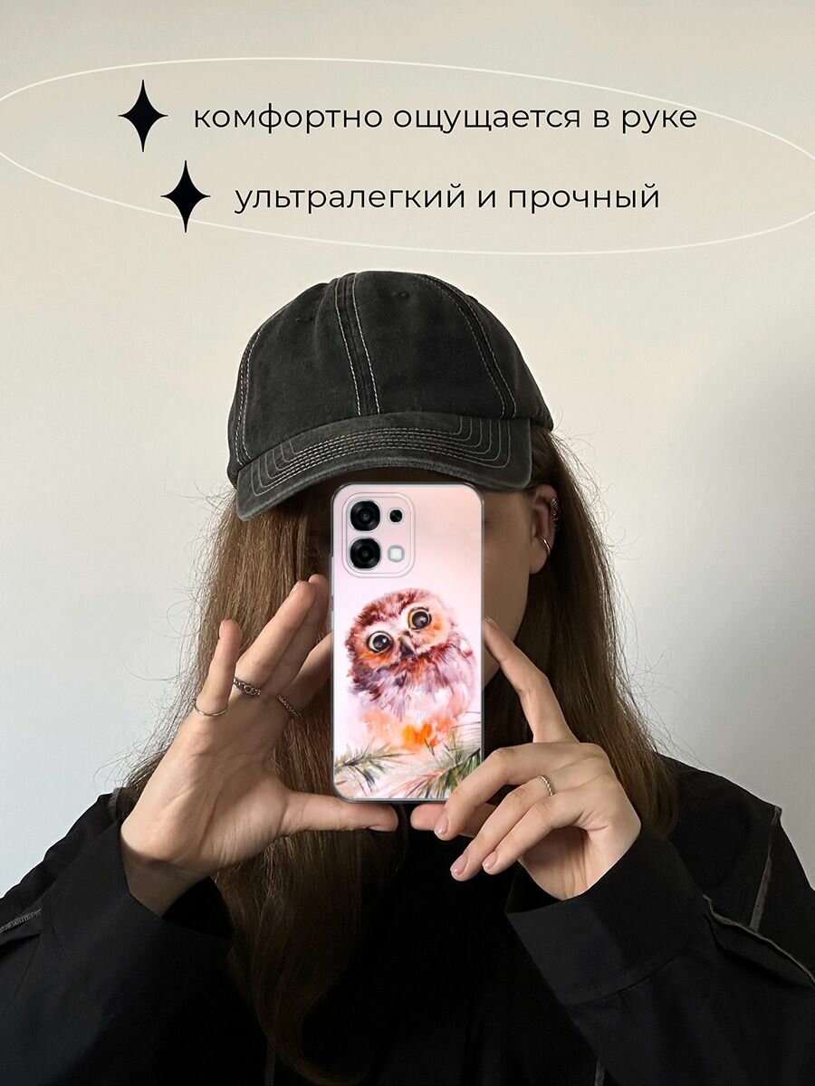 Чехол на Oppo A6 Pro / Оппо A6 Про с принтом Сова на розовом — фото 1