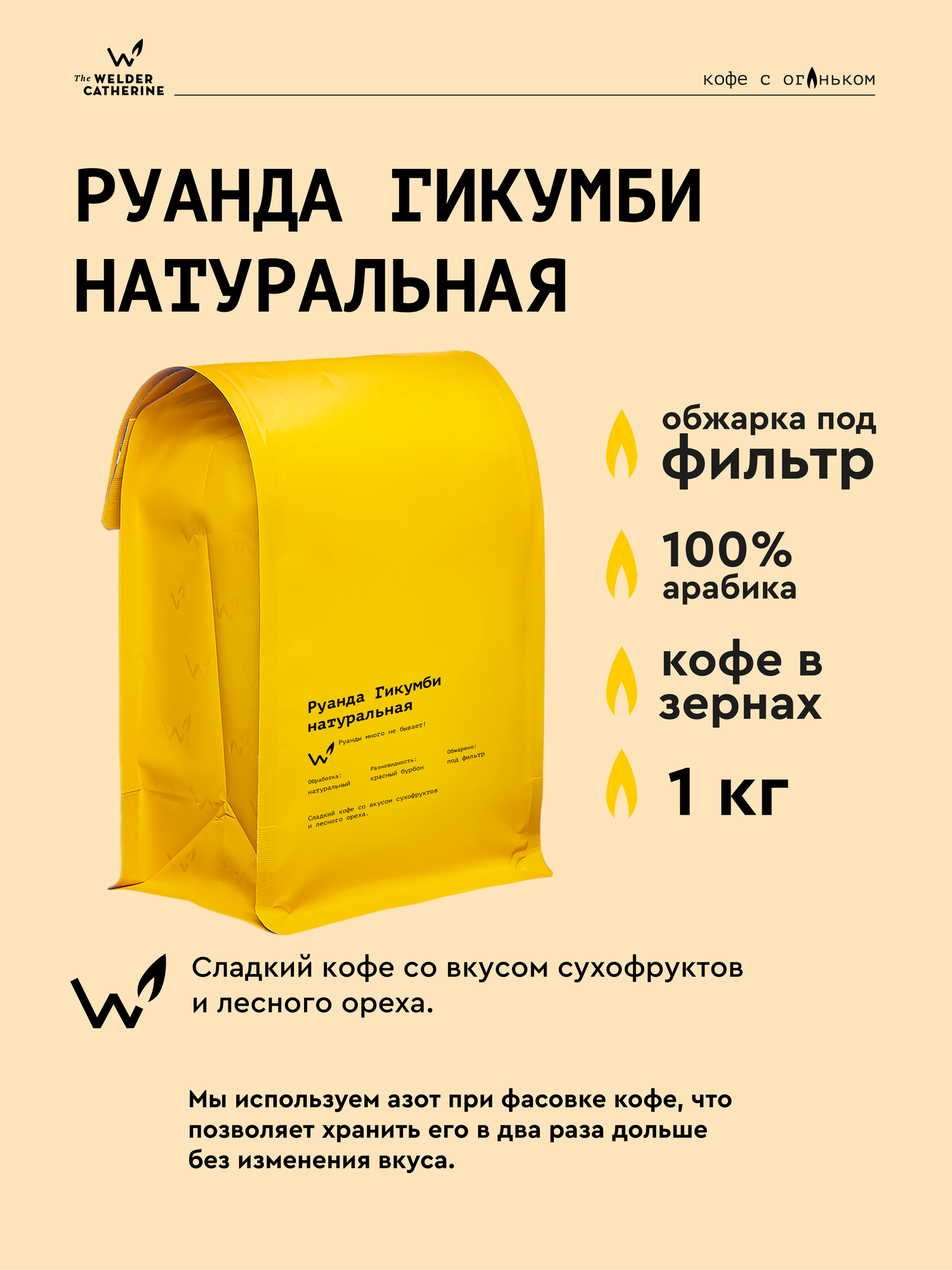 Кофе в зернах Сварщица Екатерина "Руанда Гикумби натуральная" под фильтр - 1 кг