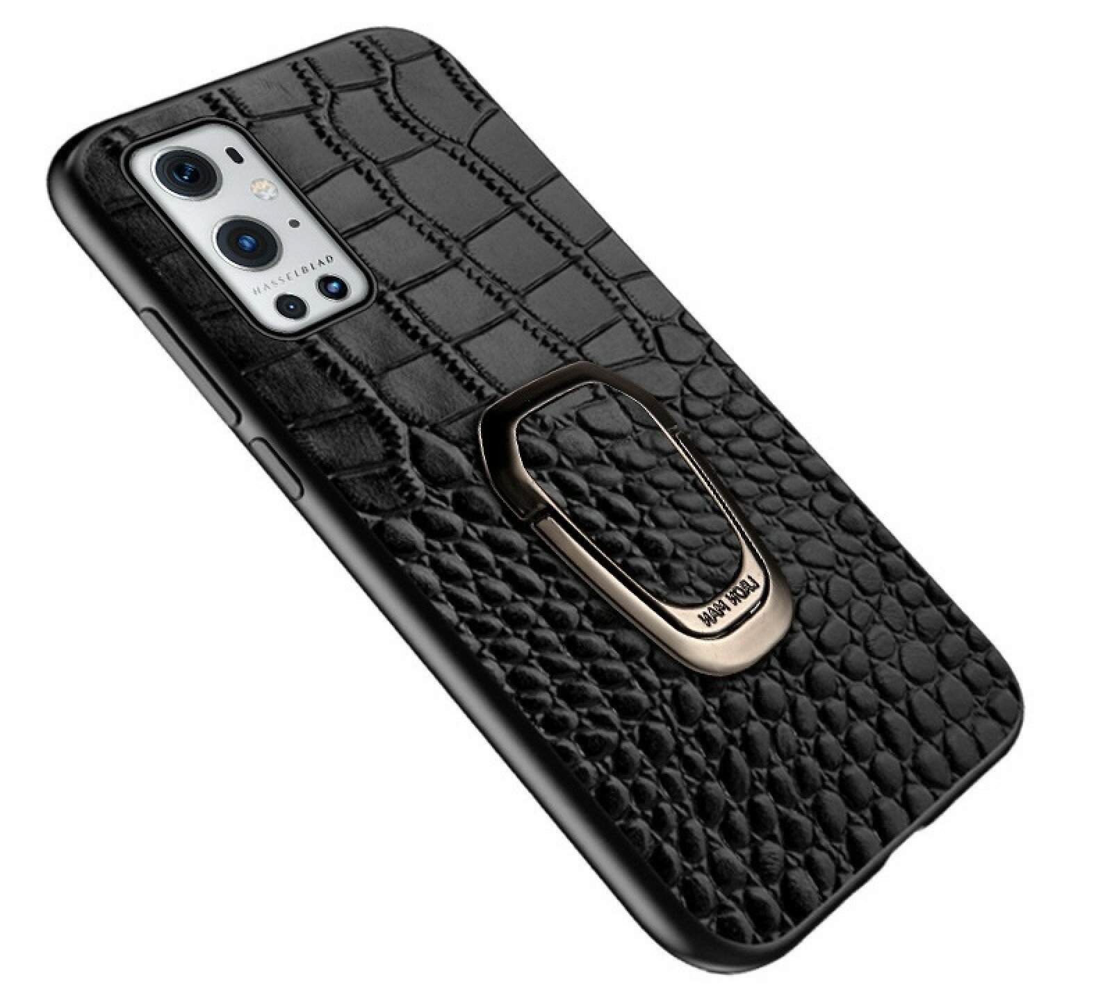 Чехол-накладка MyPads для OnePlus 9R из натуральной кожи крокодила с металлическим кольцом