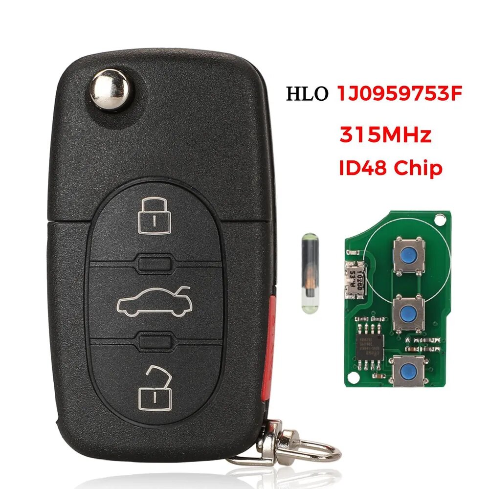 Автомобильный брелок с 4 кнопками 315 МГц для VW Jetta Passat Golf Beetle с чипом ID48 замена оригинального ключа 1J0959753F