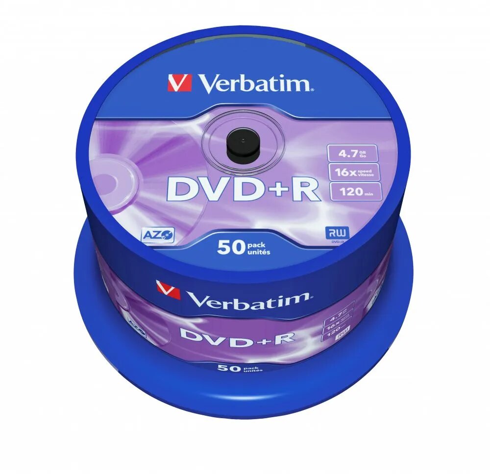 Verbatim DVD+R Диск для записи 4.7 ГБ 16x Скорость 50 шт Cake Box