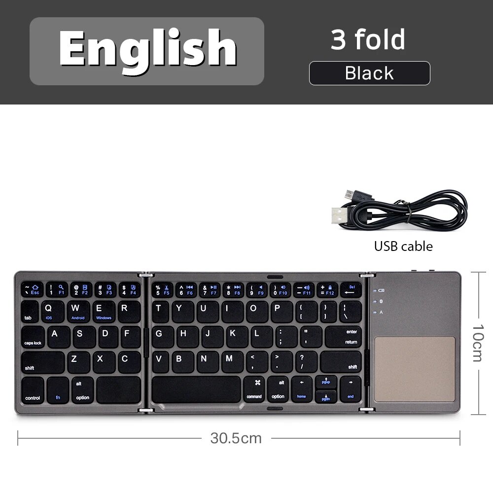 Черная складная клавиатура English 3 fold
