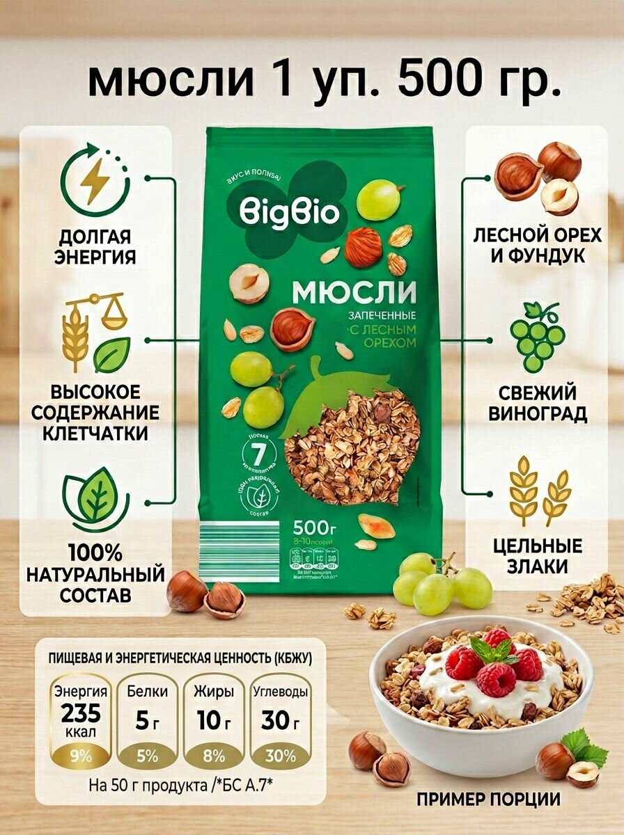 Мюсли запечёные с орехом 500 гр.