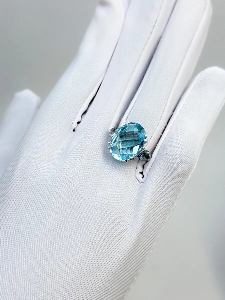 Кольцо, серебро, 925 проба, родирование, топаз