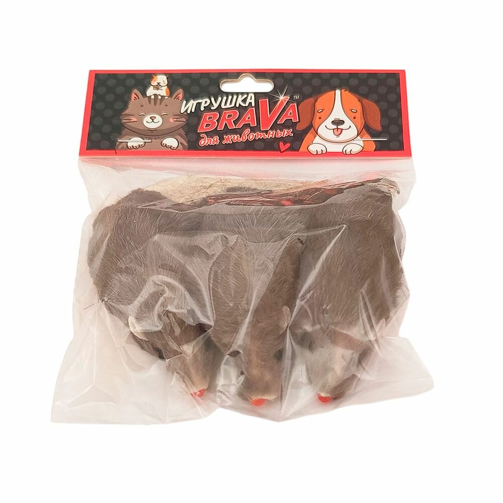 Игрушка для кошек Мышь серая 7,5см 3шт нат. мех кролика