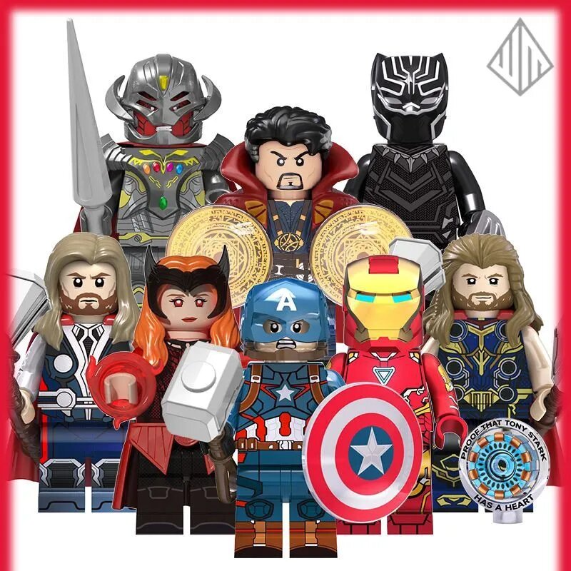 'Набор минифигурок "Супергерои Marvel"(Marvel superheroes)/Thor, Ultron, Iron Man, Wanda , Doctor Strange. совместимы с легo конструкторами 8шт. (Высота фигурки: 4,5 см, пакет)/TV6201