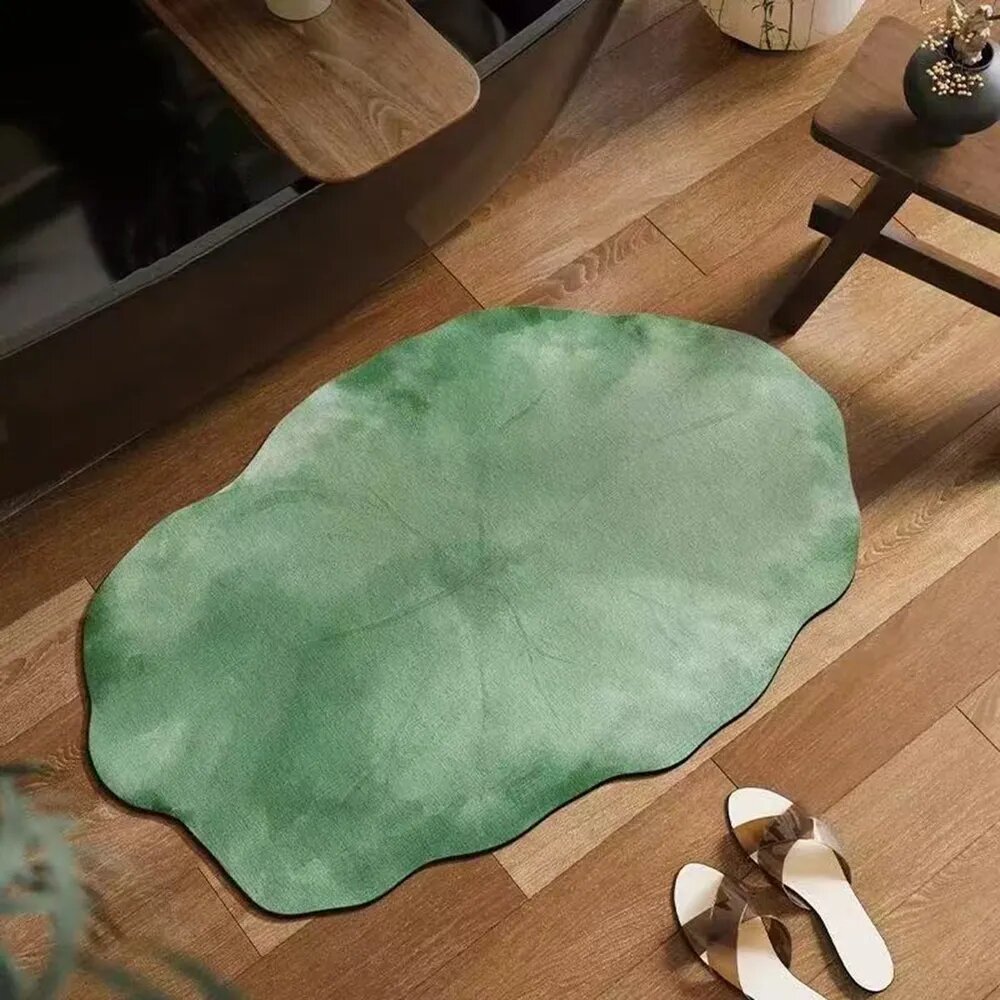 Коврик придверный в виде листа 40x60 см зеленый из вискозы, для ванной, прихожей и спальни