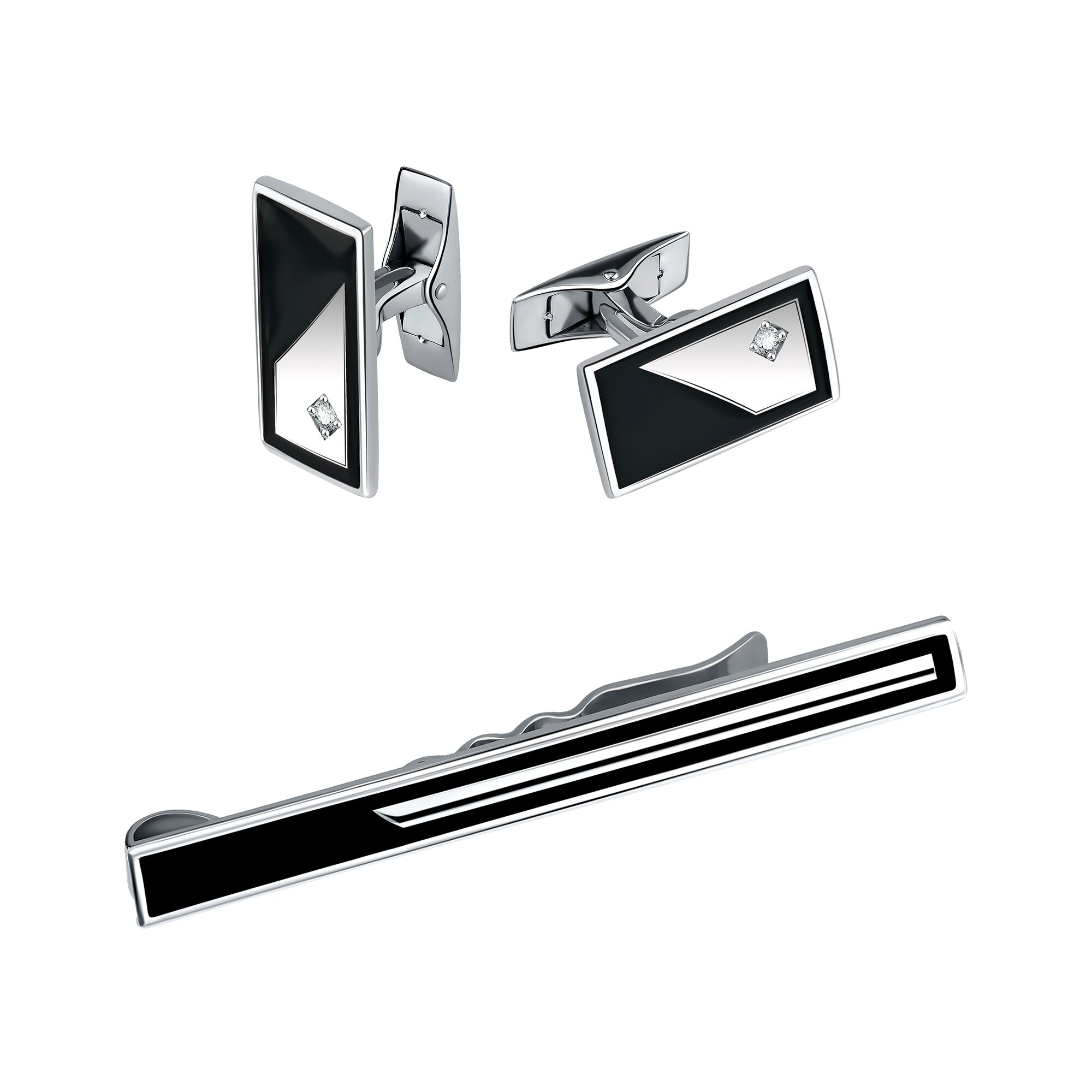 Запонки, серебро, 925 проба, родирование, фианит, эмаль